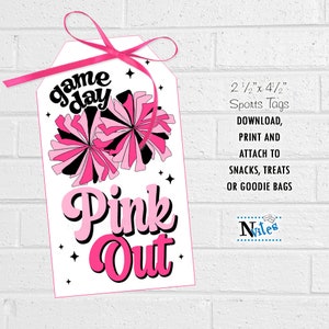 Cheer Pink Out Game Day Treat Tags, Dance Good Luck Goodie Bag Wrap ...