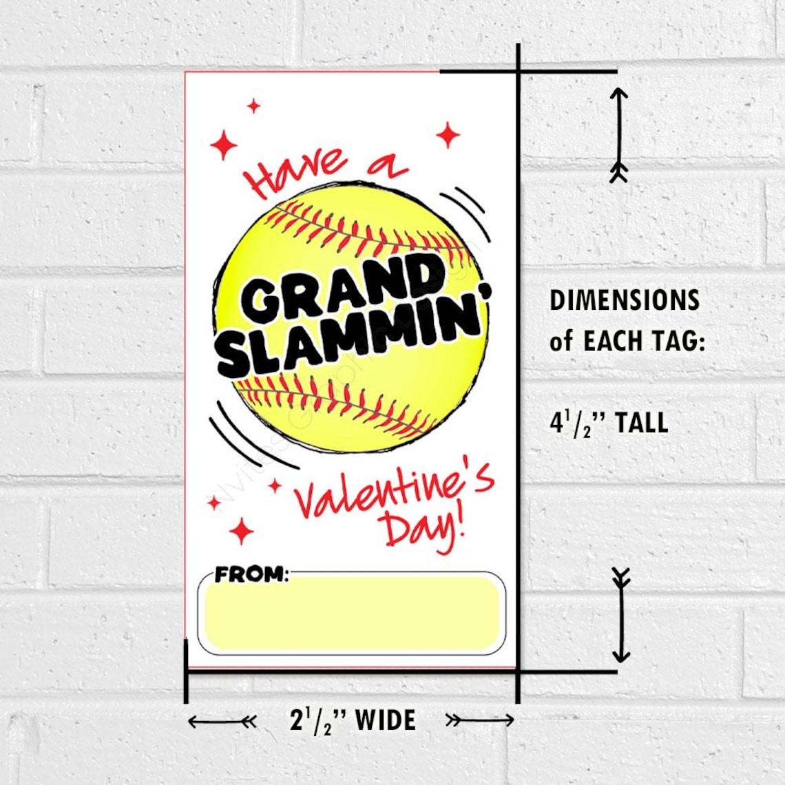 Softball Valentine Tags, Grand Slam Cards, Printable Softball Goodie ...