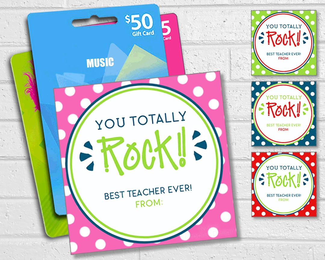You Totally Rock Teacher Appreciation Tags, Printable Thank You Card ...