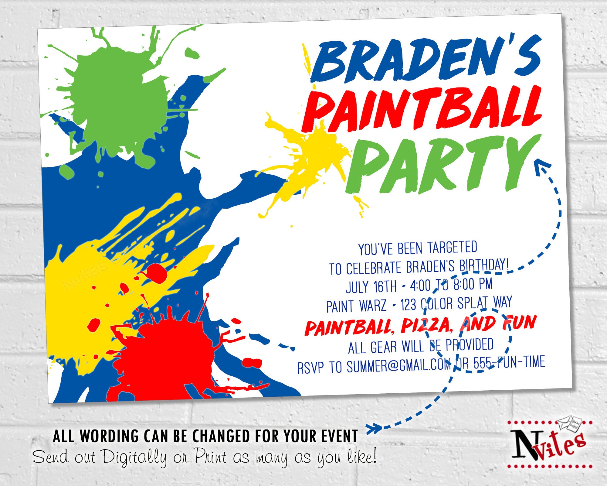 Paintball Birthday Party Invitation, Paint Fight or Jelly Ball War ...