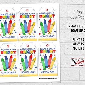 Bright School Year Welcome Back Tags, Crayon Gift Tags, School Supplies ...