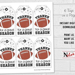 Football Great Season Tags, Football Team Treat Snack Tags or Labels ...