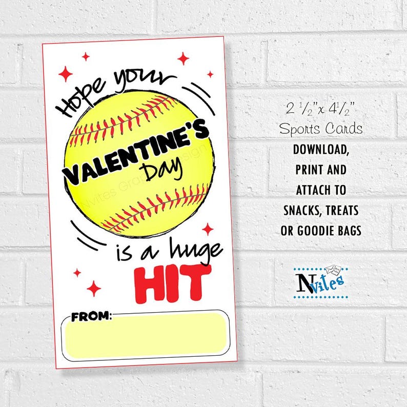 Softball Valentine Tags, Grand Slam Cards, Printable Softball Goodie ...