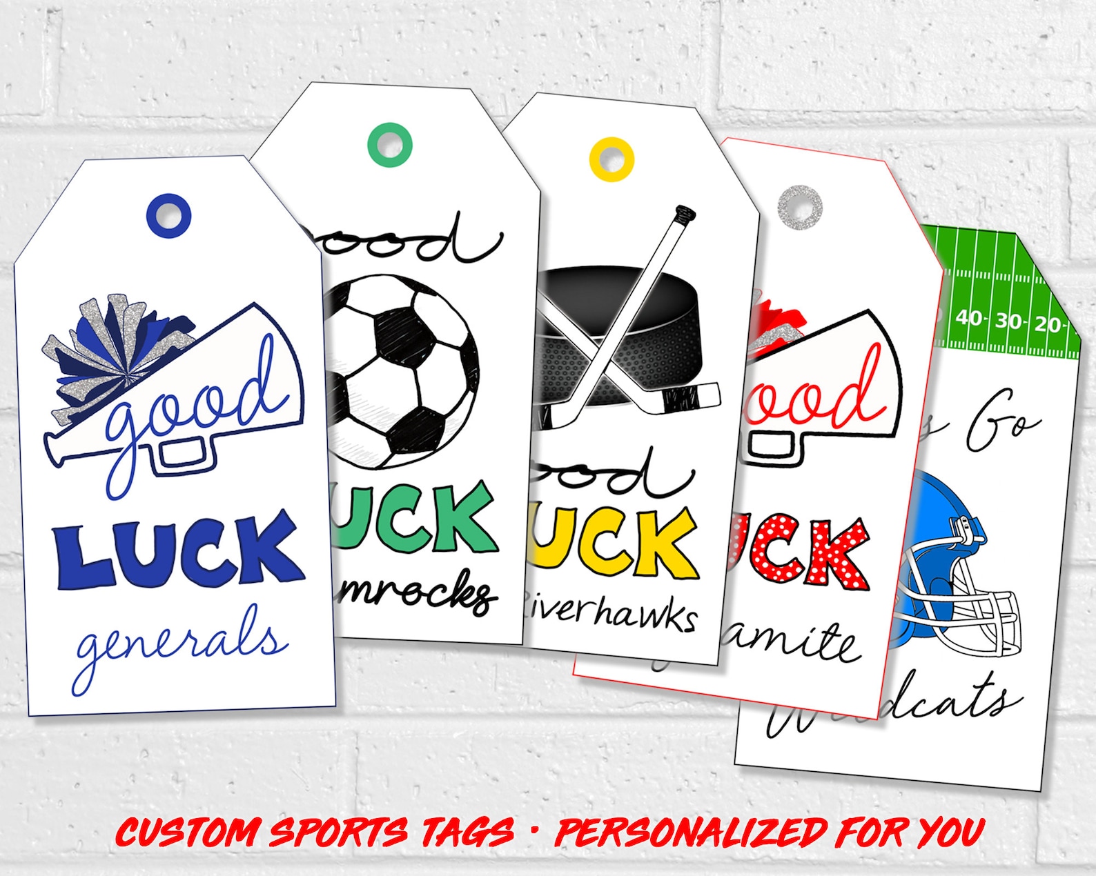 Sports Good Luck Tags, Team Name Treat Labels, Printable Personalized ...