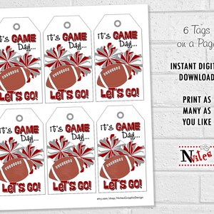 Cheer and Football Good Luck Tags, Football Game Treats, Printable ...