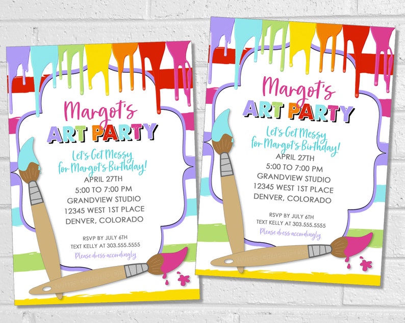 Paint Party Invitation Kids Art Birthday Party Paint and Sip - Etsy