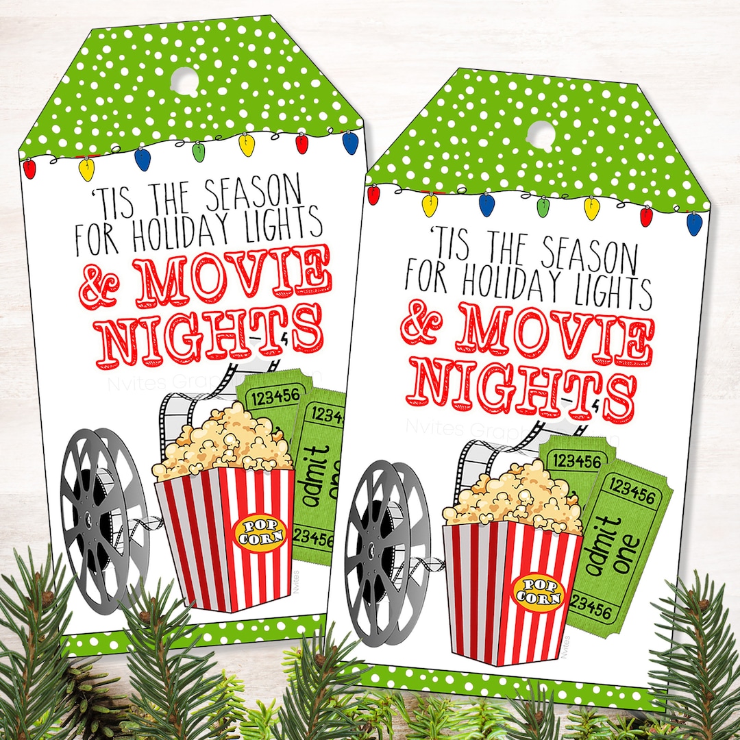 Holiday Movie Gift Card Tags, Christmas Movie Night Gift, Teacher Thank ...