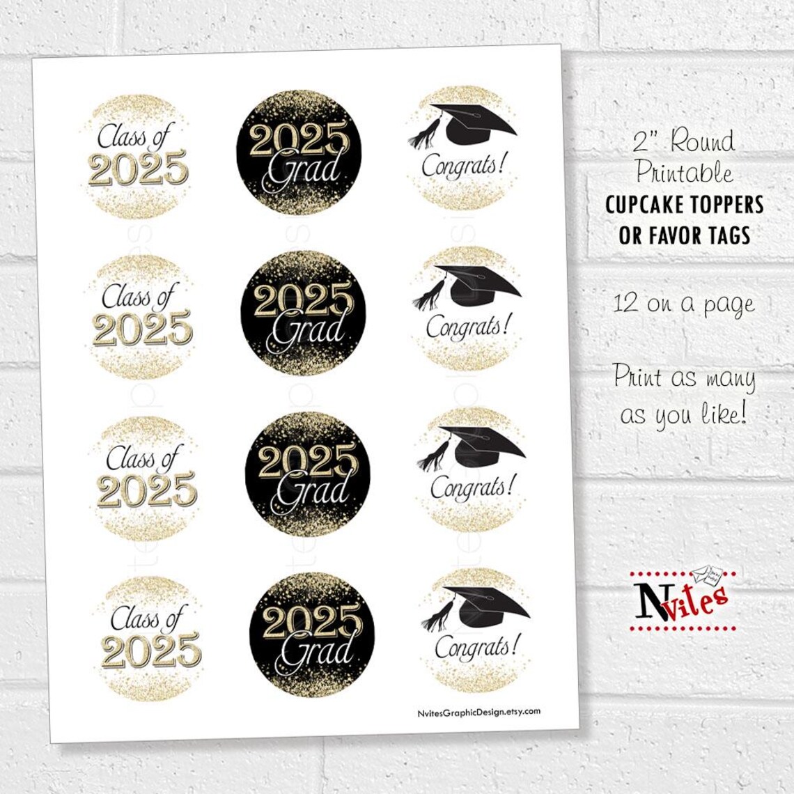 2025 Graduation Cupcake Toppers: Glittery Gold Party Decor (PDF) - Etsy