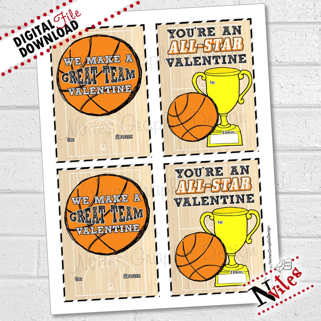 Printable Basketball Valentines, All Star Ball Player Valentine Card ...