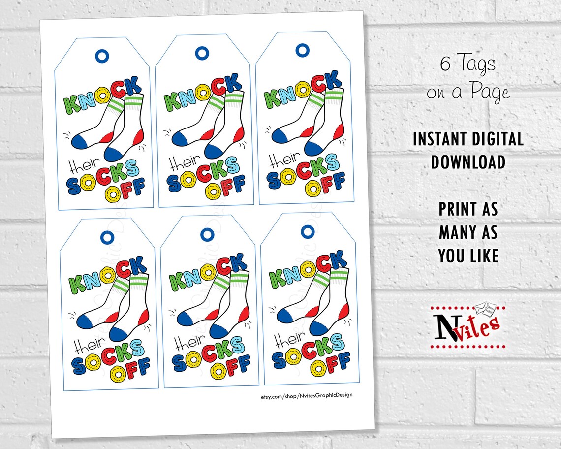 Knock Their Socks off Tags, Good Luck Team Treat Goodie Bags (printable ...