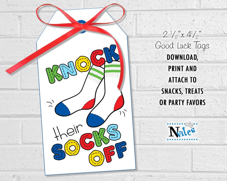 Knock Their Socks off Tags, Good Luck Team Treat Goodie Bags (printable ...
