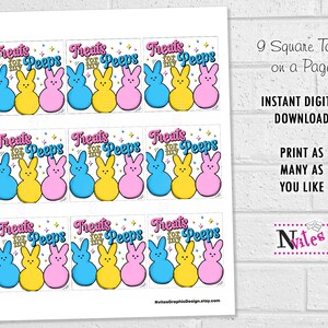 Treats for My Peeps Square Tags, Easter Peeps Gift Tags, Easter Basket ...