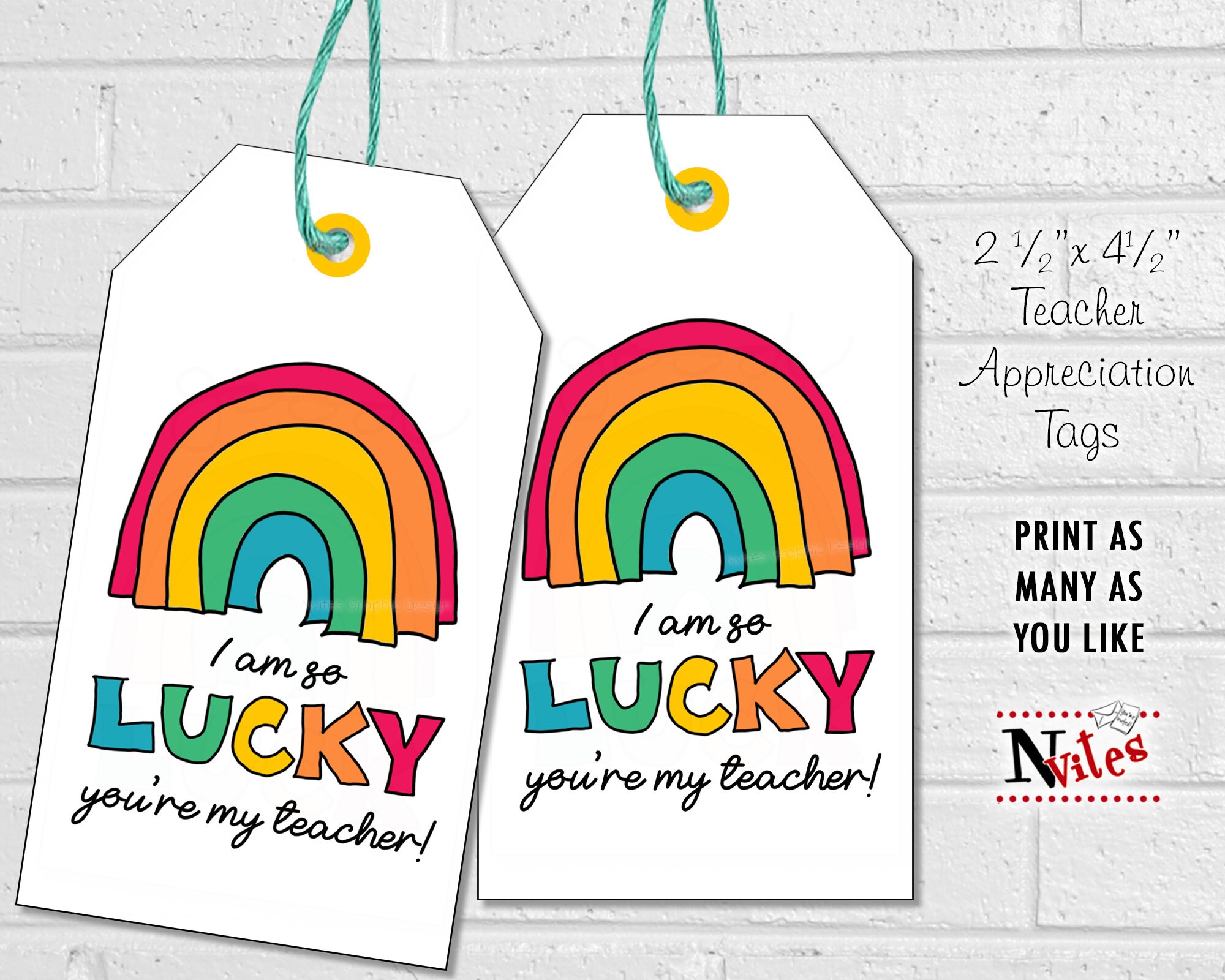 Teacher Appreciation Lucky You're My Teacher Tags Rainbow - Etsy