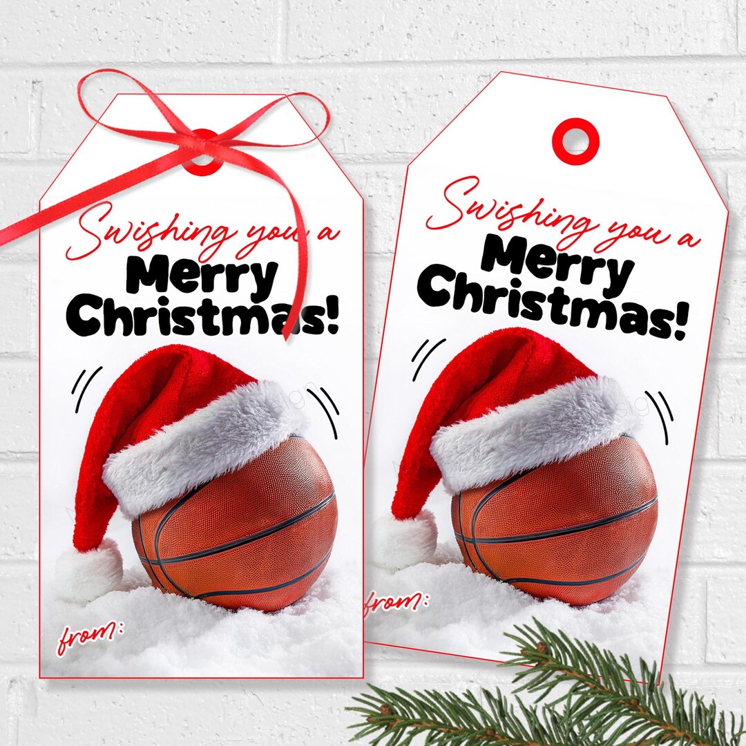Basketball Christmas Gift Tags, Printable Team Holiday Treat Labels ...