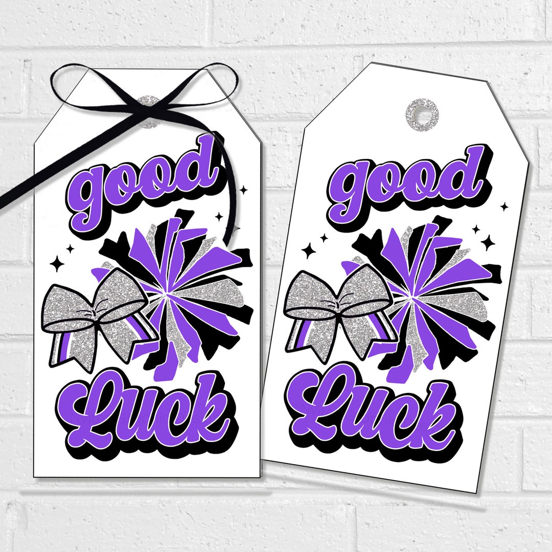 Good Luck Cheer Tags, Cheerleading Team Treat Labels, Printable Purple ...