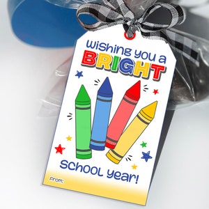 Bright School Year Welcome Back Tags, Crayon Gift Tags, School Supplies ...