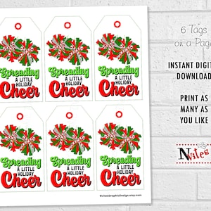 Spreading a Little Holiday Cheer Tags, Printable Cheerleading and Poms ...