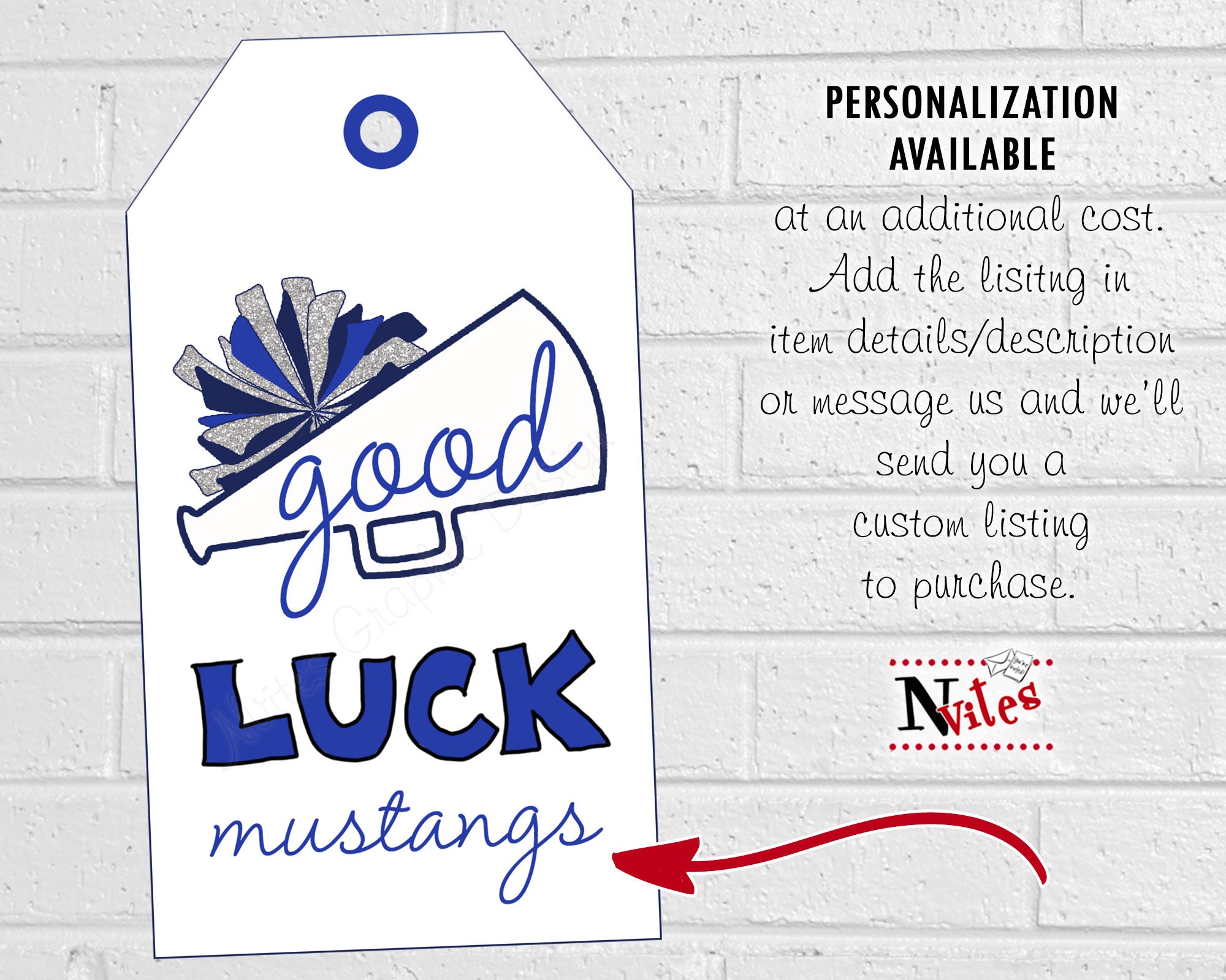 Cheerleading Good Luck Tags, Blue Poms, Spirit Squad Treat Labels ...