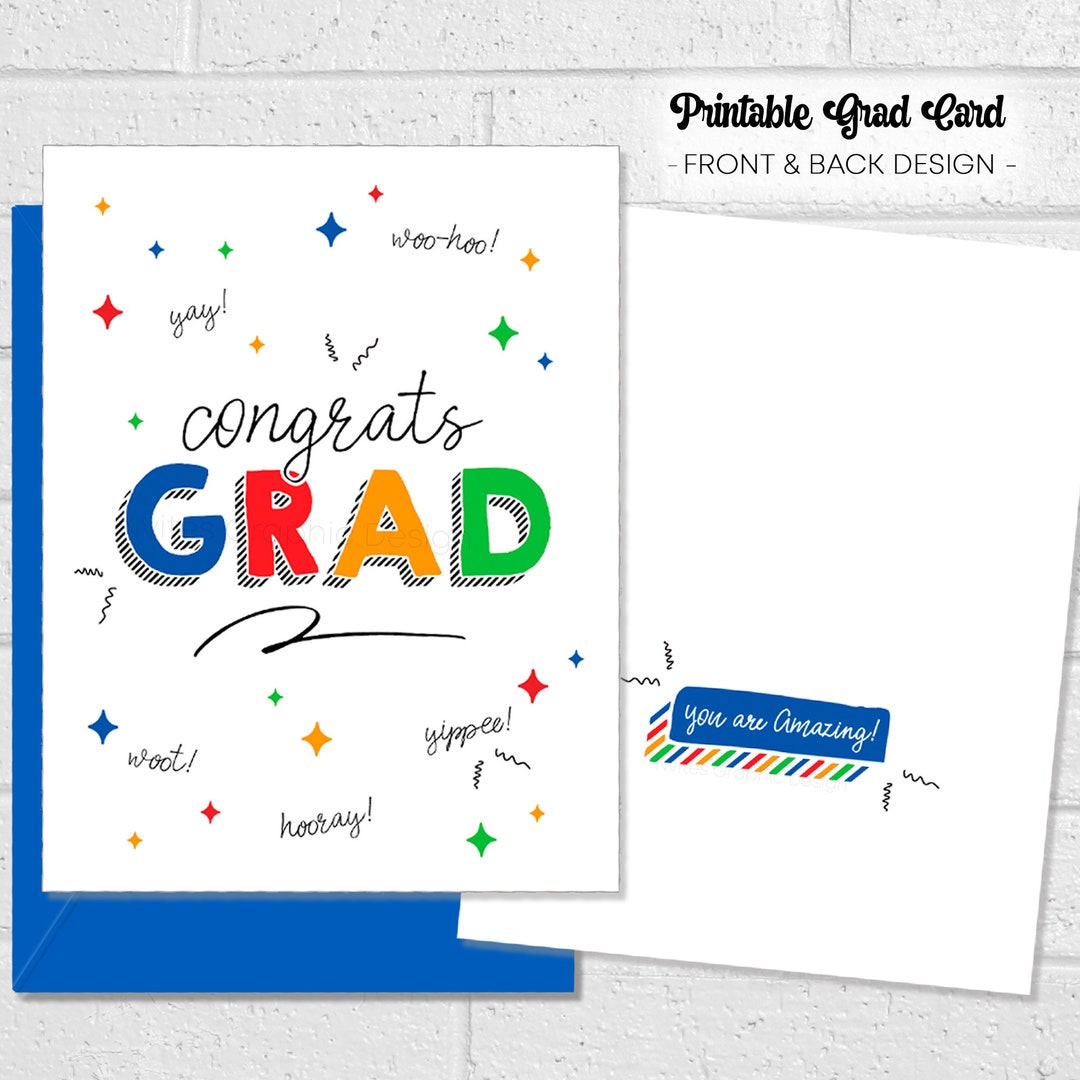 Congrats Grad Card, Colorful Grad Gift Wrap Tag, Printable Fun and ...