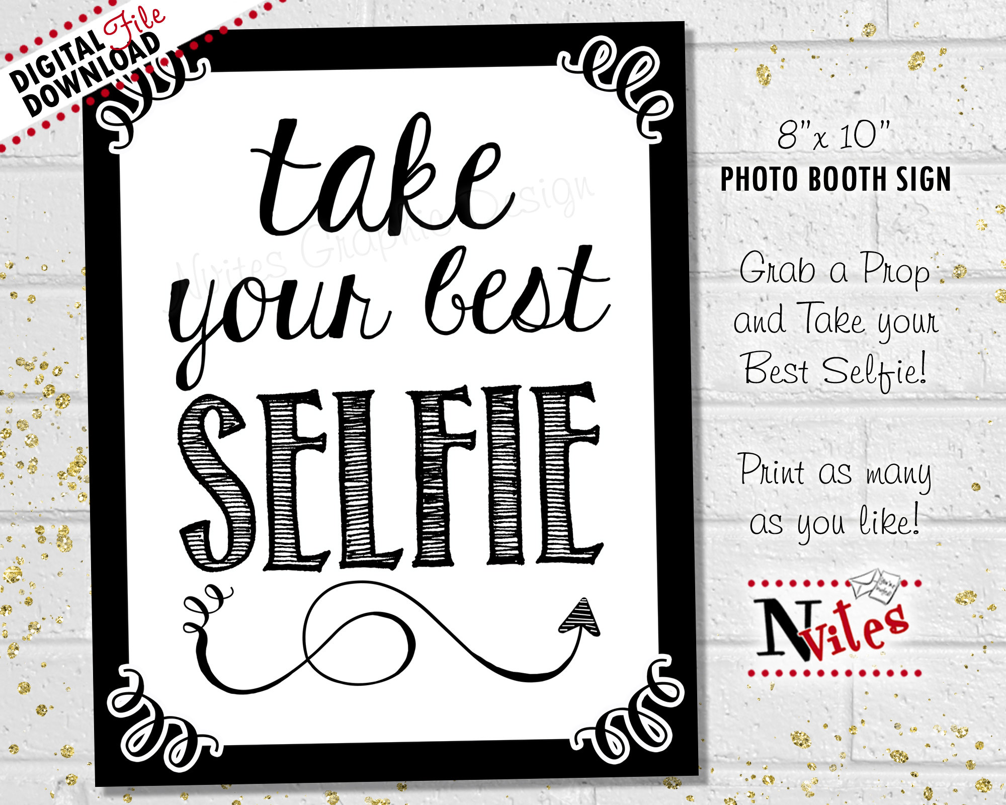 Selfie Photo Prop Display Sign Printable Black and White - Etsy