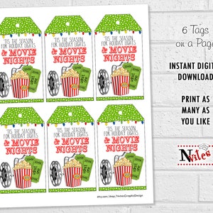 Holiday Movie Gift Card Tags, Christmas Movie Night Gift, Teacher Thank ...