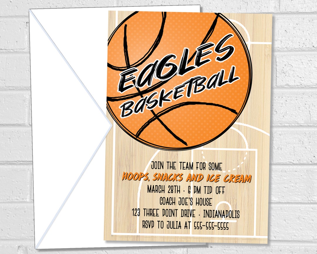 Basketball Party Invitation, End of Season Basketball Team Party, Hoops ...