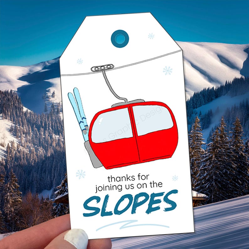 Ski Gift Tags, Printable Mountain Gondola Design, Party Goodie Bags ...