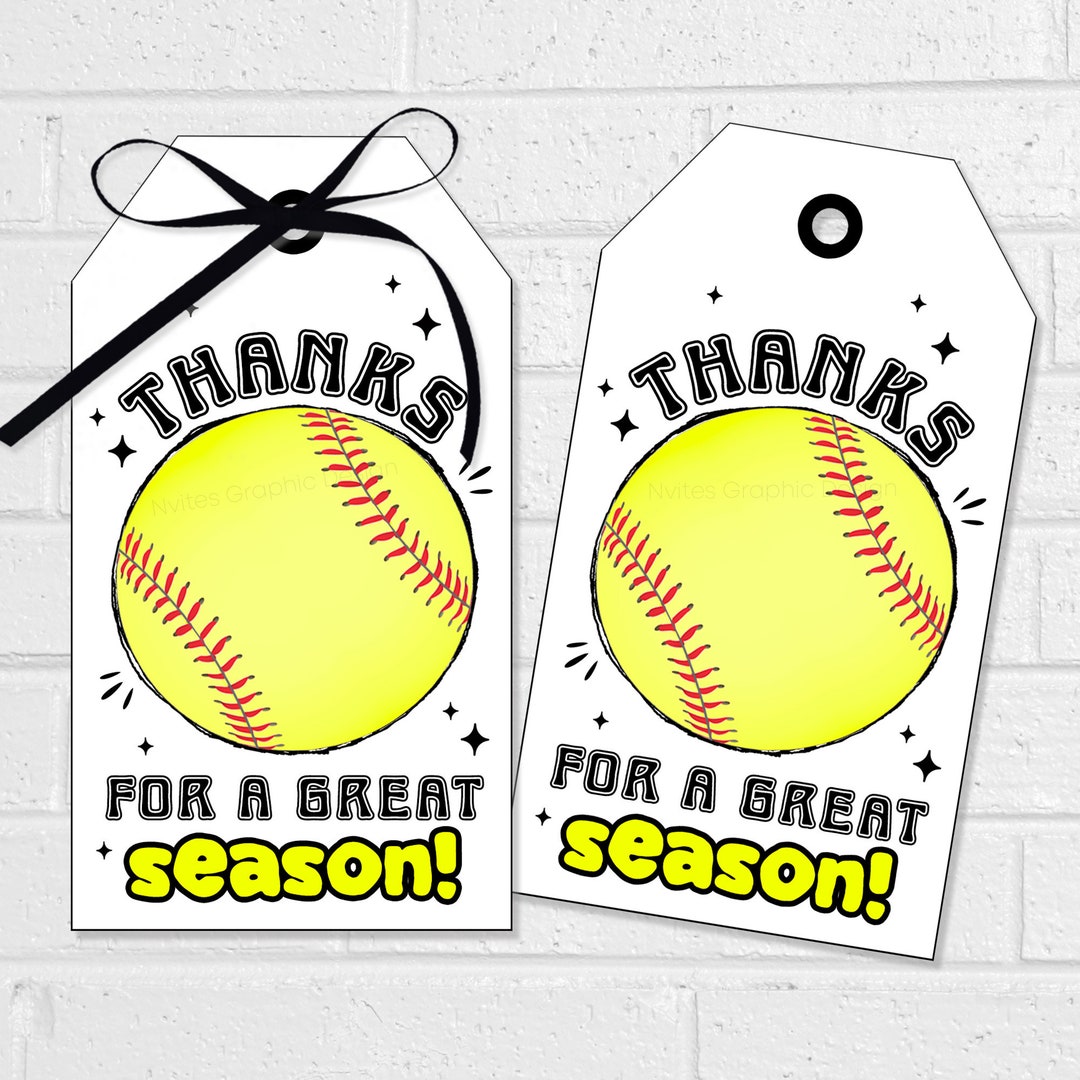 Softball Thanks for a Great Season Tags, End of Season Snacks, Team ...