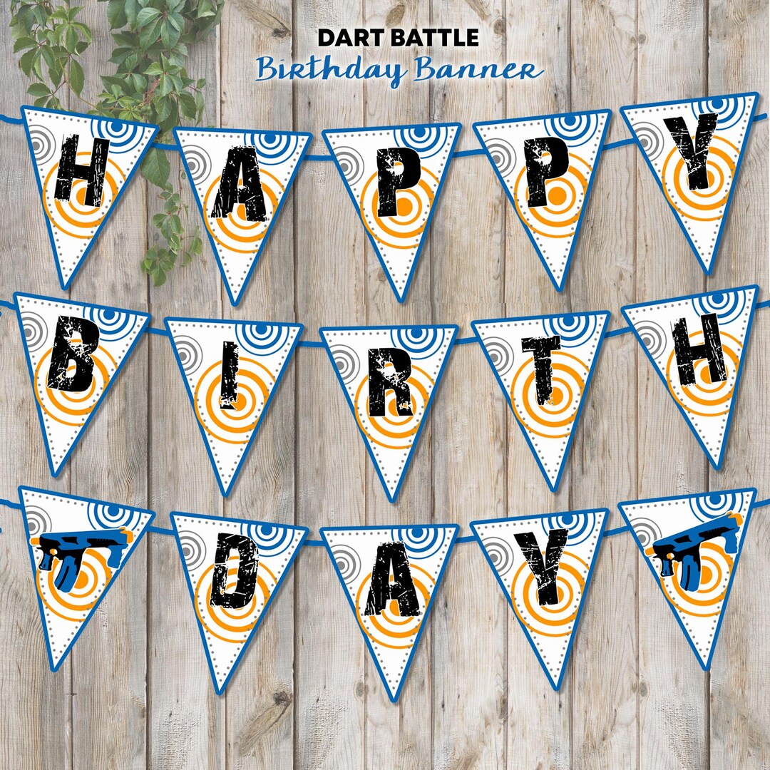 Dart War Birthday Party Banner, Dart Party Decoration, Happy Birthday ...