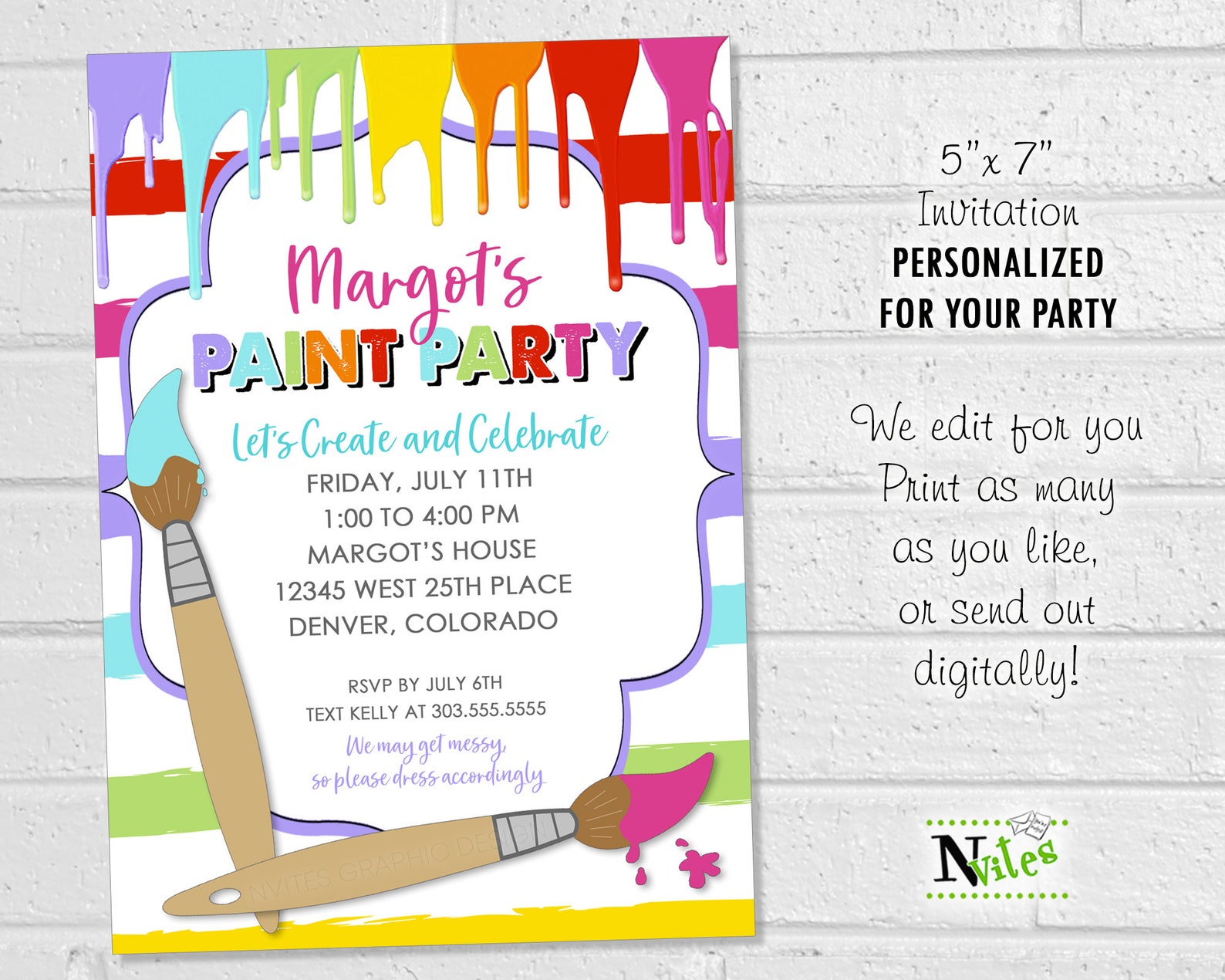 Paint Party Invitation Kids Art Birthday Party Paint and Sip - Etsy