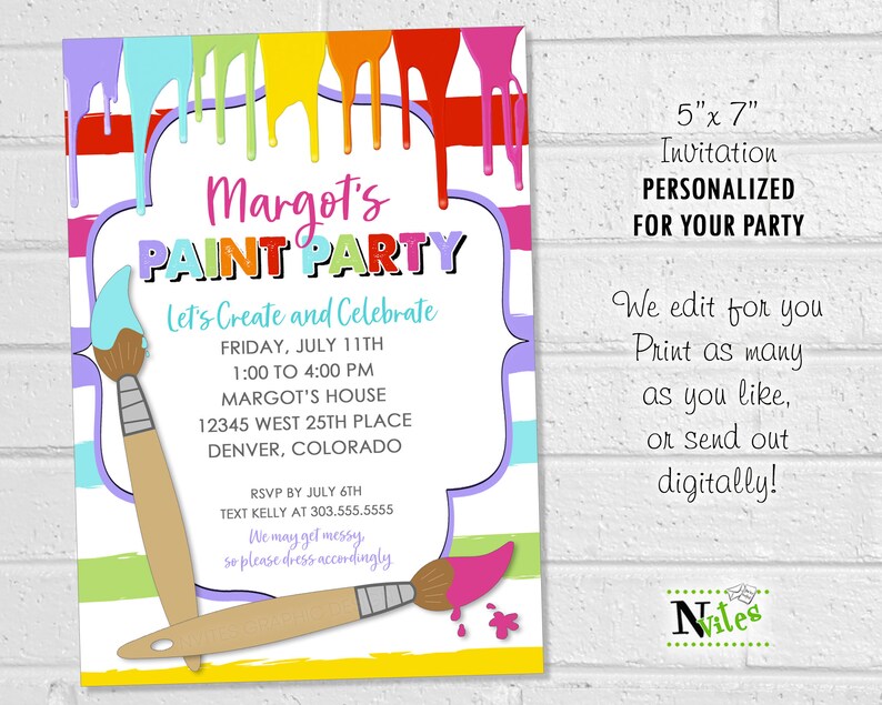 Paint Party Invitation Kids Art Birthday Party Paint and Sip - Etsy