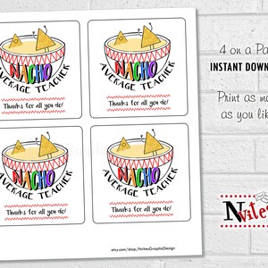 Nacho Average Teacher Thank You Card, Printable Gift Tags (digital ...