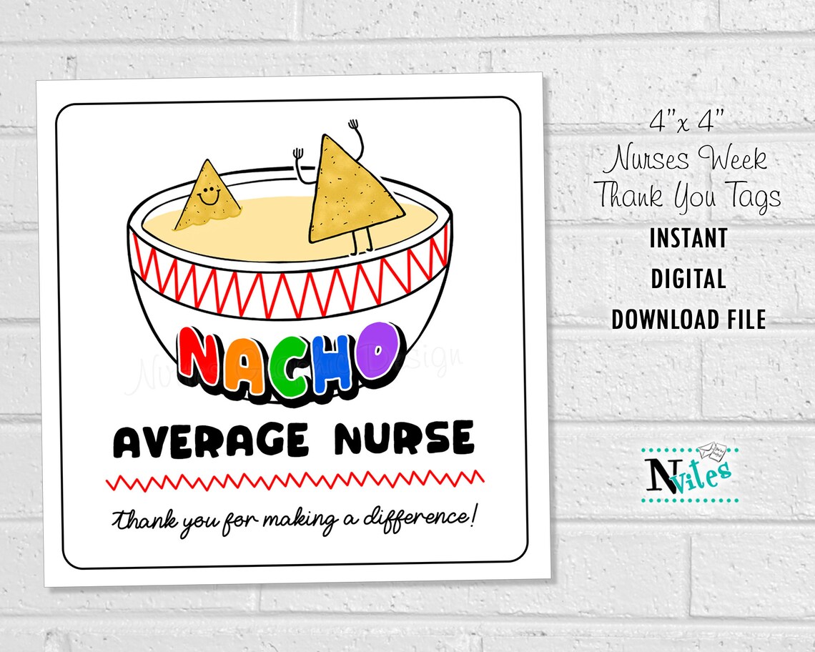 Nacho Average Nurse Thank You Card, Appreciation Week Tags (digital ...