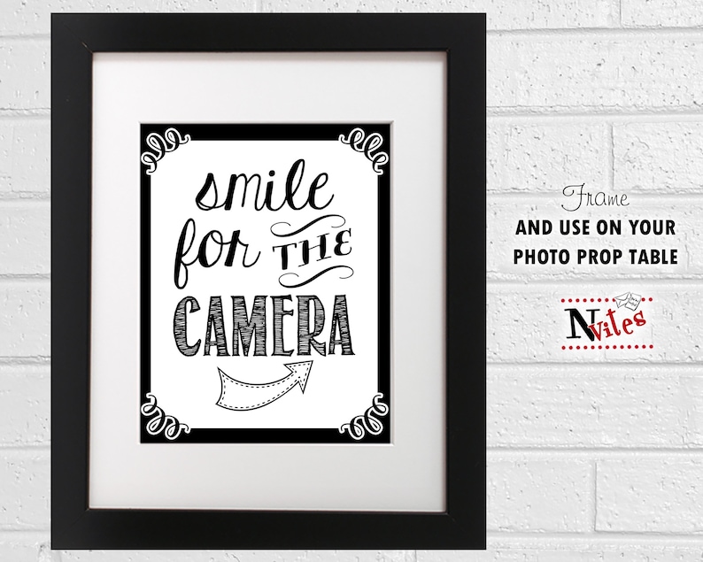 Printable Photo Booth Sign Smile for the Camera Grab a Prop - Etsy