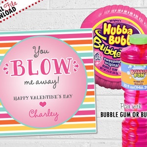 Bubble Gum or Gumball Valentines, You Blow Me Away Class Valentine Card ...