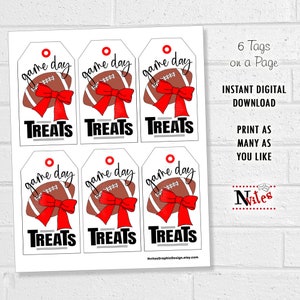 Football and Cheer Game Day Treat Tags, Football Good Luck Goody Bag ...