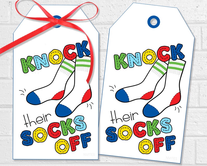 Knock Their Socks off Tags, Good Luck Team Treat Goodie Bags (printable ...
