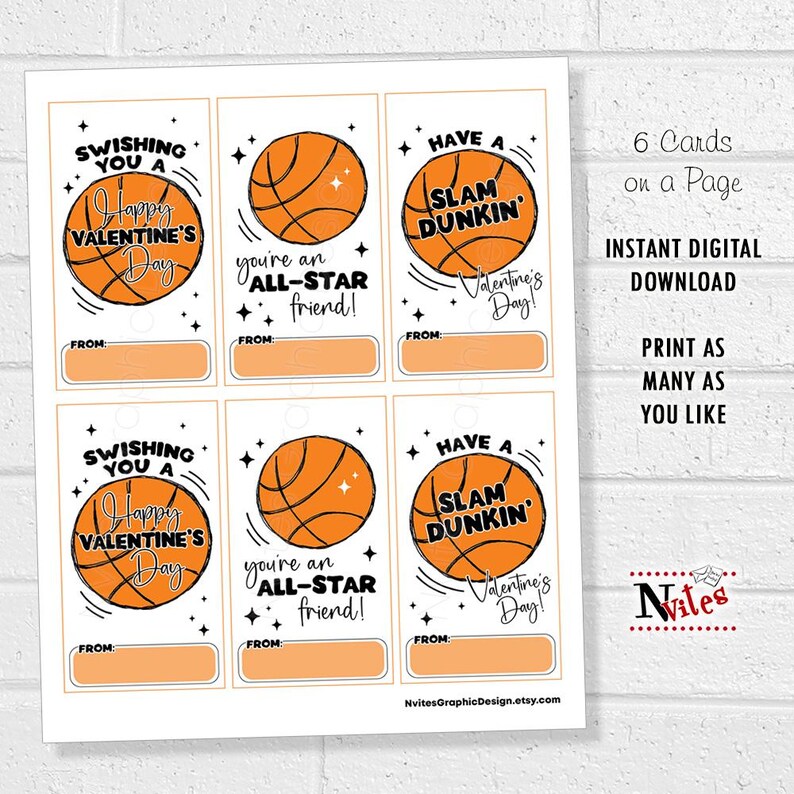 Basketball Valentine Cards, Printable Swishing You a Happy Valentine's ...