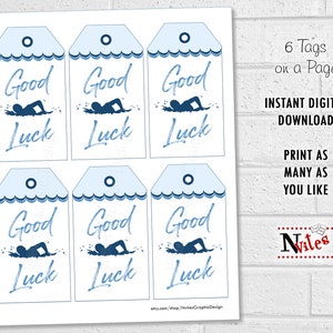 Swim Good Luck Tags, Swim and Dive Team Treat Labels, Printable ...