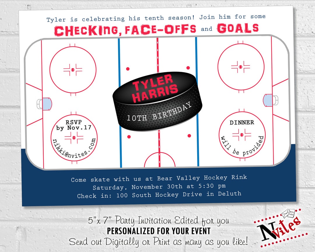 Hockey Party Invitation, Ice Hockey Team Party, Printable Hockey Rink ...