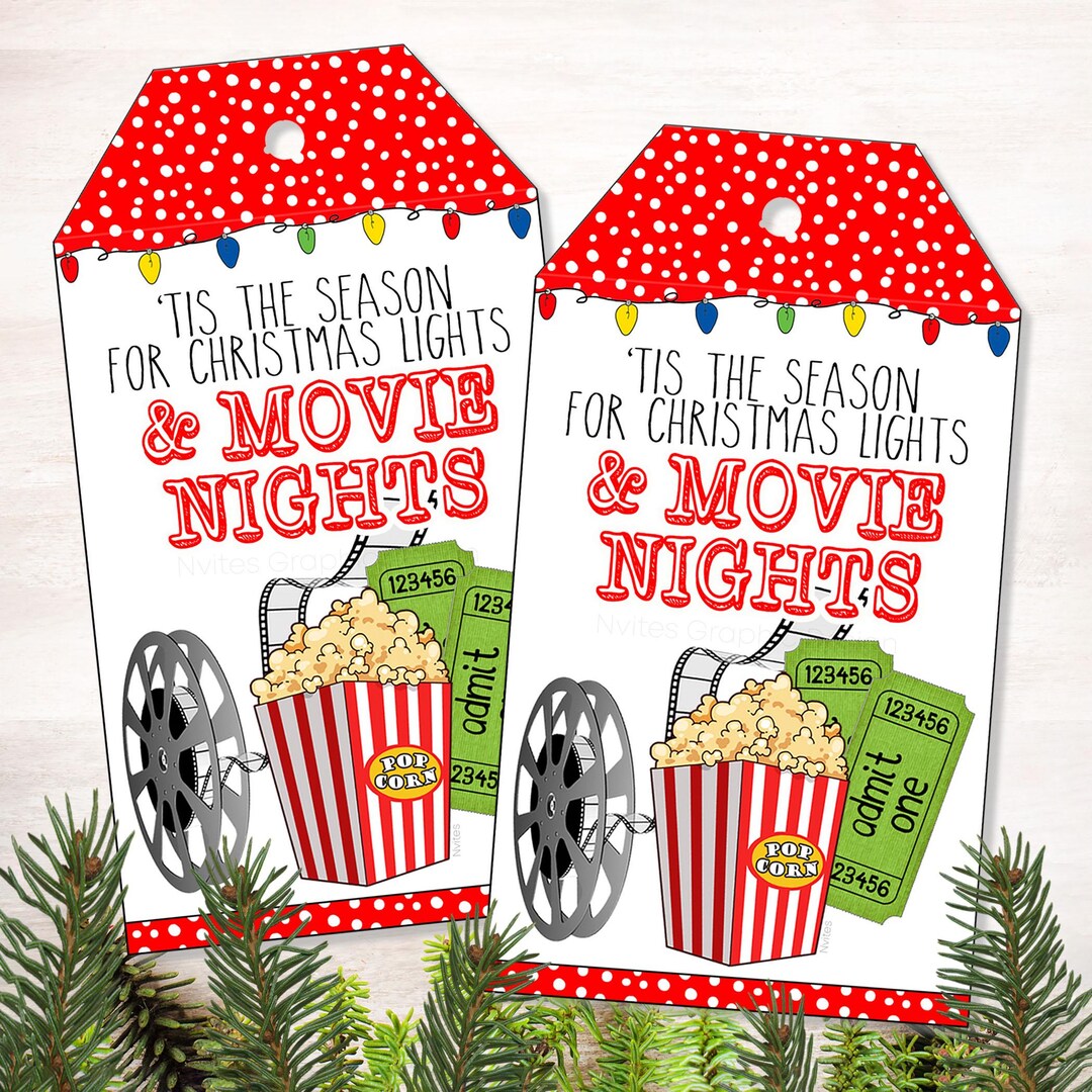 Christmas Movie Night Gift Card Tags: Printable Holiday Lights Design ...
