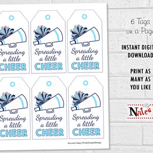 Good Luck Cheer Tags, Cheerleading Team Treat Labels, Printable Navy ...