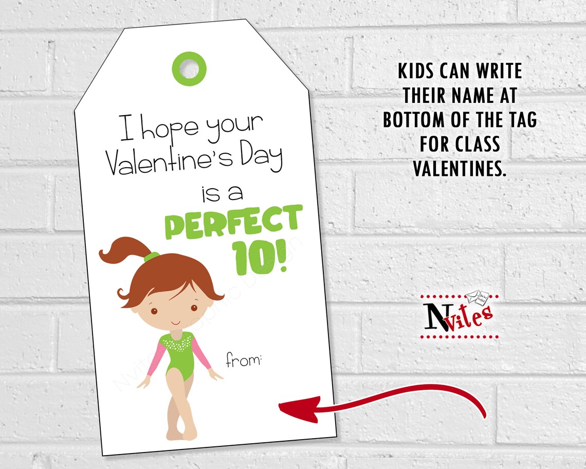 Gymnastics Valentine Tags, Printable Gymnast Treat Tags and Goodie Bags ...