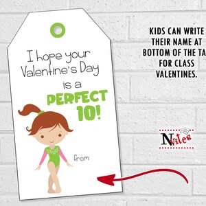 Gymnastics Valentine Tags, Printable Gymnast Treat Tags and Goodie Bag ...