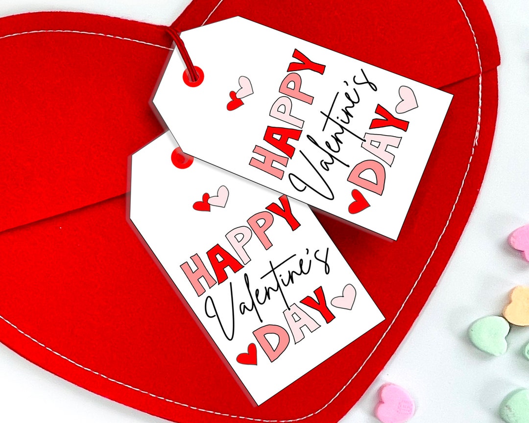 Happy Valentine's Day Printable Tags, Heart Treat Label for Valentine ...