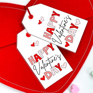 Happy Valentine's Day Printable Tags, Digital Download Card With Hearts ...