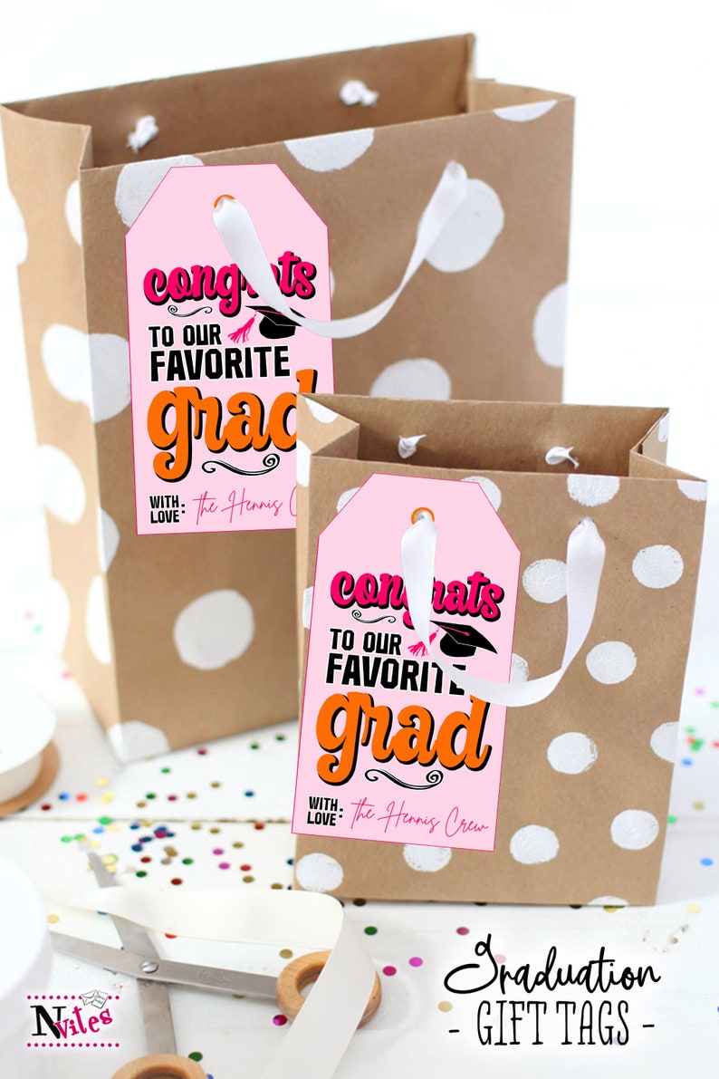 Graduation Gift Tags, Class of 2026 Congrats in Hot Pink and Orange ...