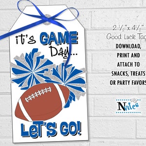 Cheer and Football Good Luck Tags, Football Game Treats, Printable Blue ...