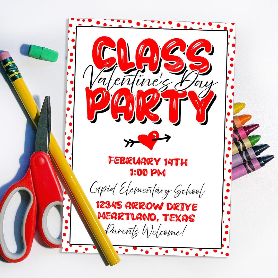 Valentine's Day Class Party Invitation, Printable Digital School ...