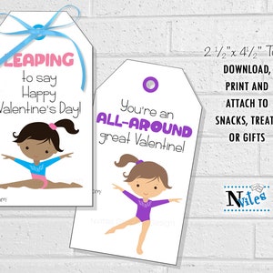 Gymnastics Valentine Tags, Printable Gymnast Treat Tags and Goodie Bag ...